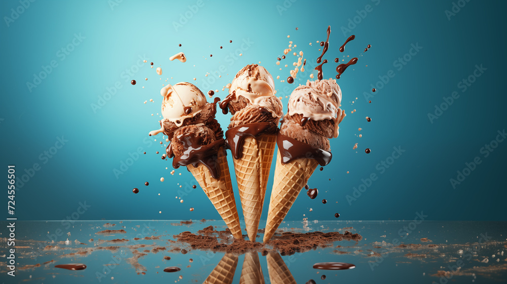 Sweeet Splashdown: Ice Cream Extravaganza in Motion on a pastel ...