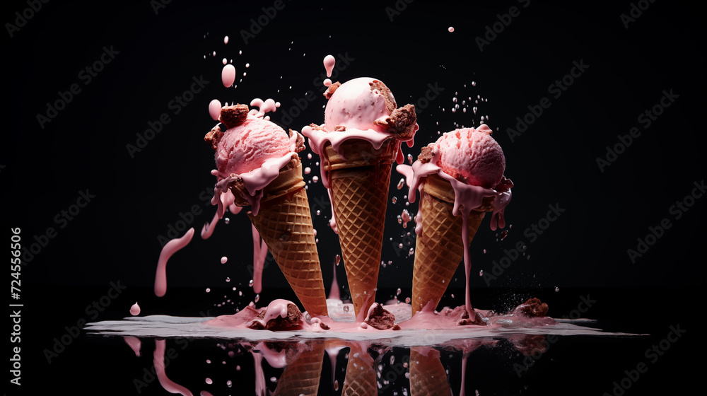 Sweeet Splashdown: Ice Cream Extravaganza in Motion on a pastel ...