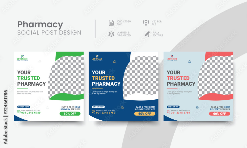 Pharmacy social media post design for medicine store banner ad. High ...