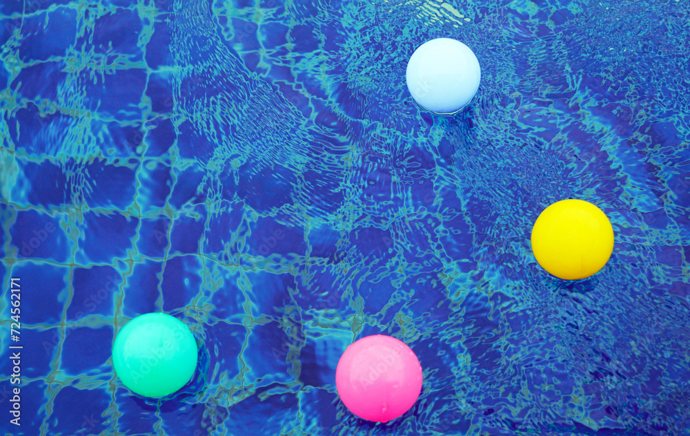 Top view of plastic balls floating on the surface of the water ...