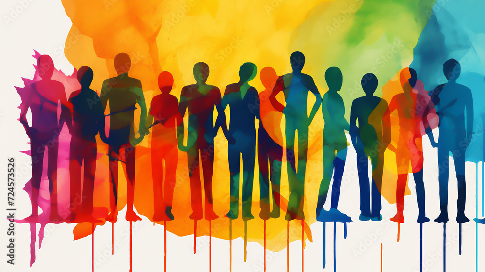 Watercolour painting of a diverse group of multicultural people ...