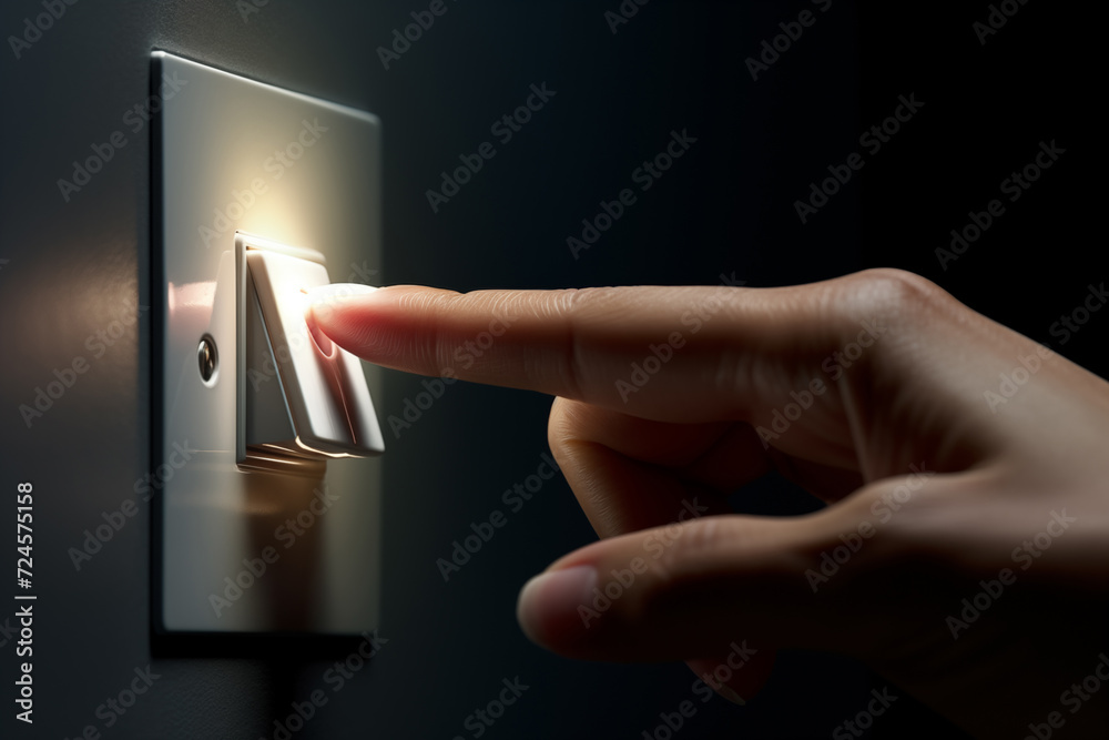 Finger turning off or turning on lighting switch at home Stock Photo ...