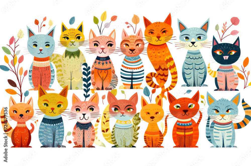 cartoon cats characters friends together, different types of cats Stock ...