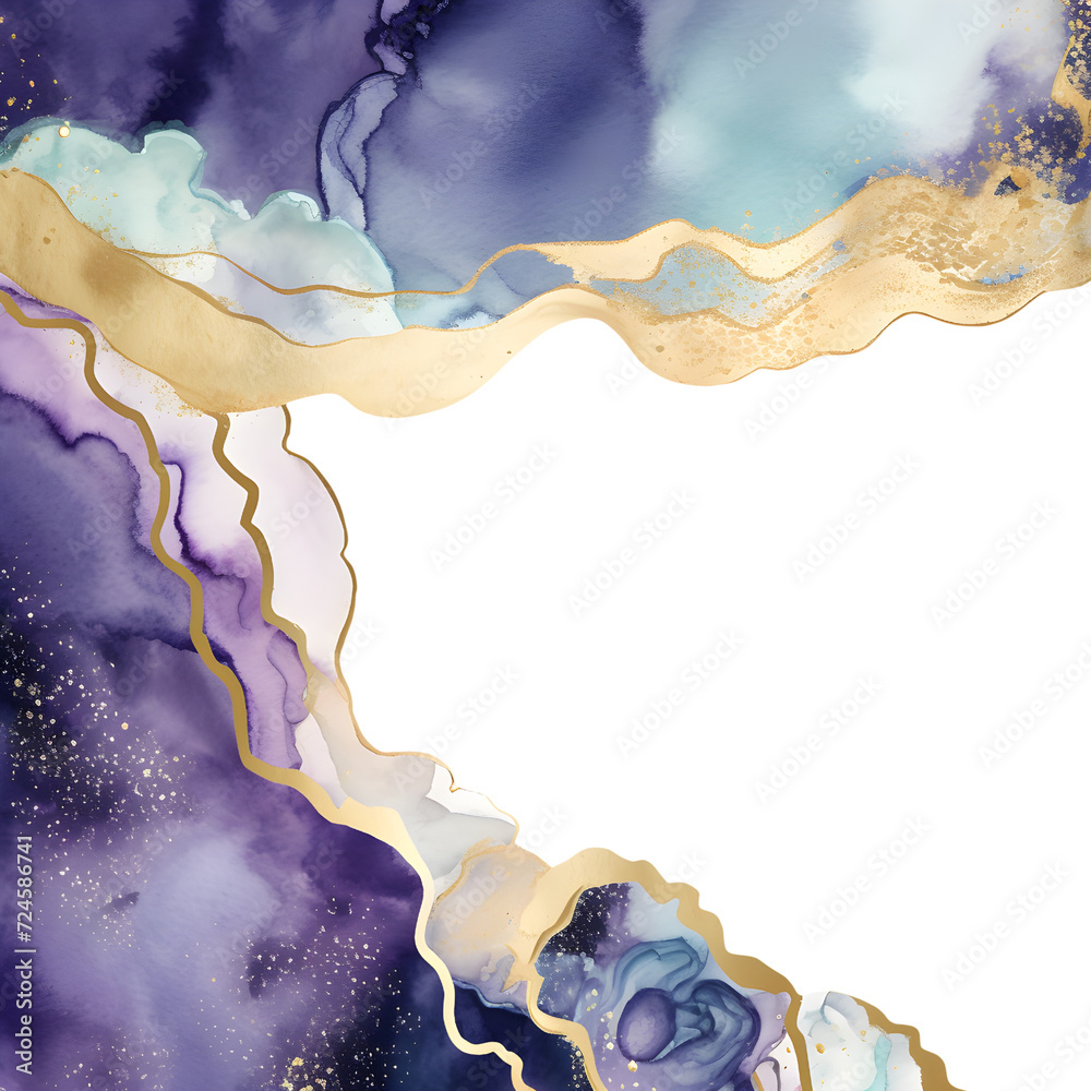 Purple, Turquoise and Gold Foil Glitter, Sparkle, Agate Geode Border ...