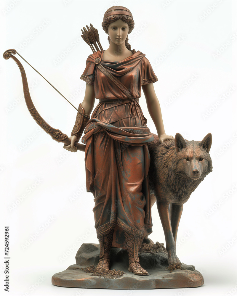 Artemis, the greek goddess of hunting equipped with bow and quiver and ...
