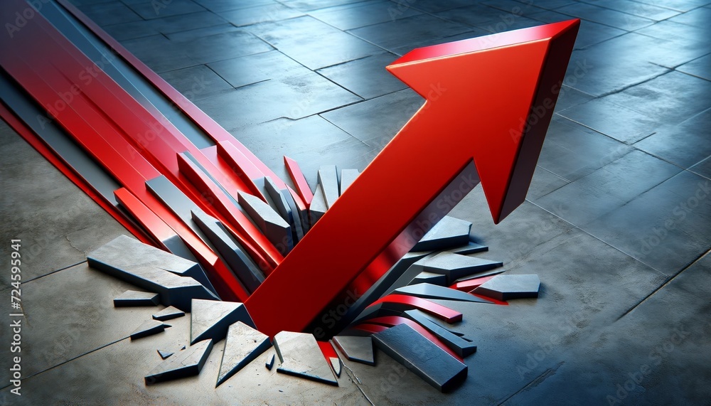 3D rendering showcasing a striking red arrow forcefully emerging ...