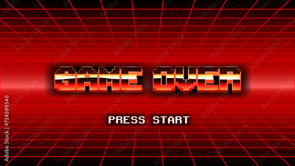 Stockvector GAME OVER press start on red arcede background .pixel art ...