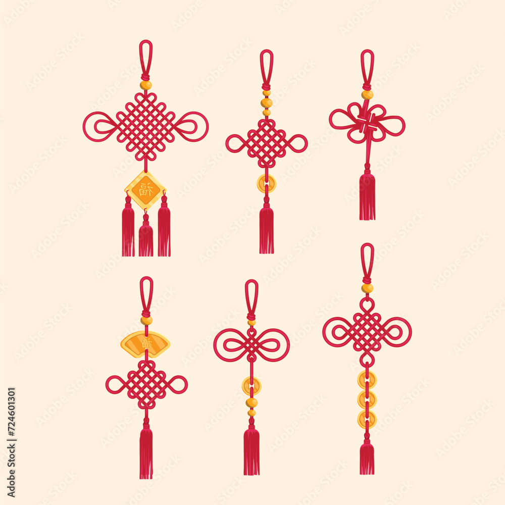Cartoon Color Hanging Chinese Tassels Traditional Set Symbol of Fortune ...