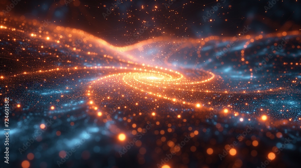 An artificial intelligence network hub in a digital world. A vast, sprawling network of luminous ...