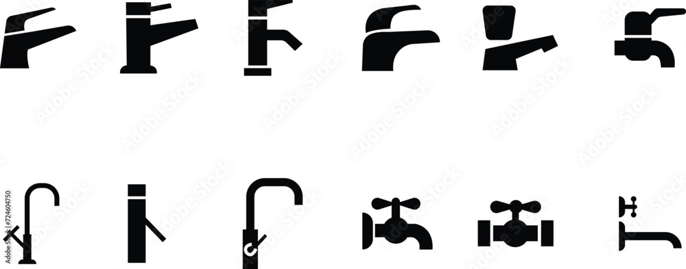 Faucet icon set flat collections. Bathroom symbol. Kitchen vector ...