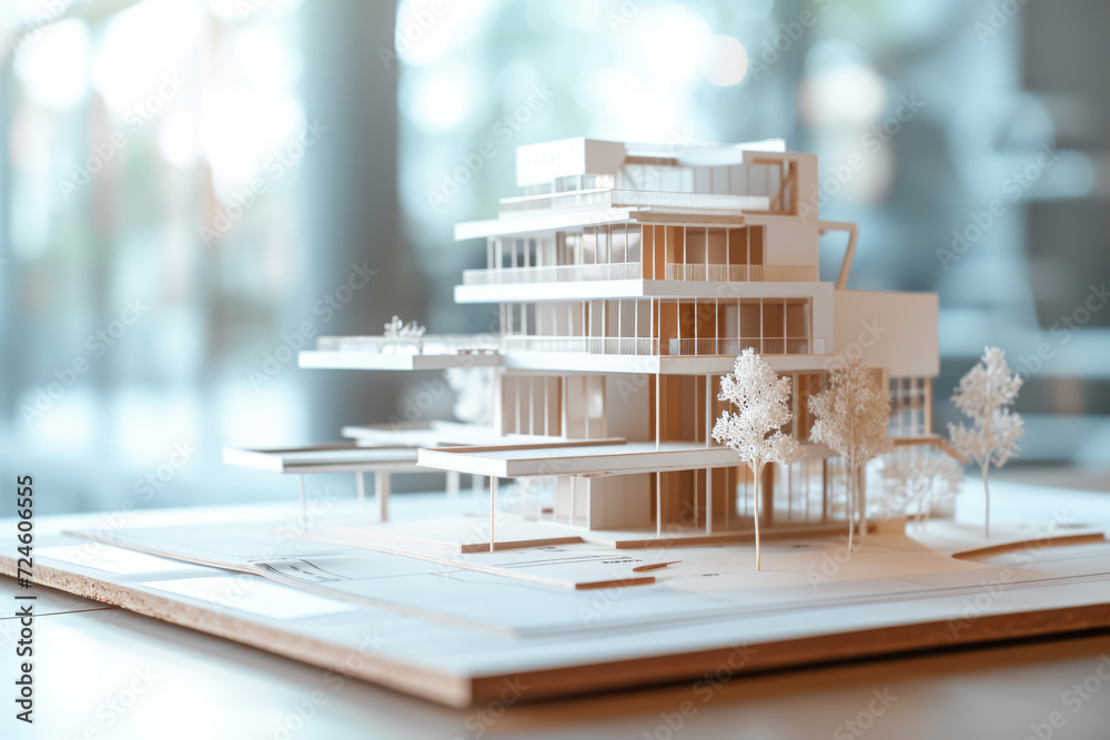 Architectural blueprints and scale model. Architectural Blueprints and ...