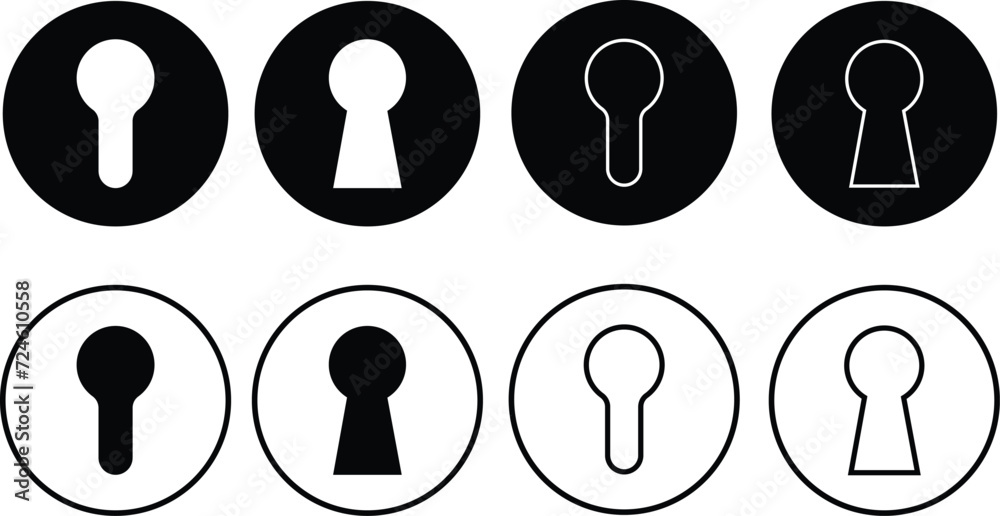Key hole black icon set isolated on transparent background. Trendy flat ...