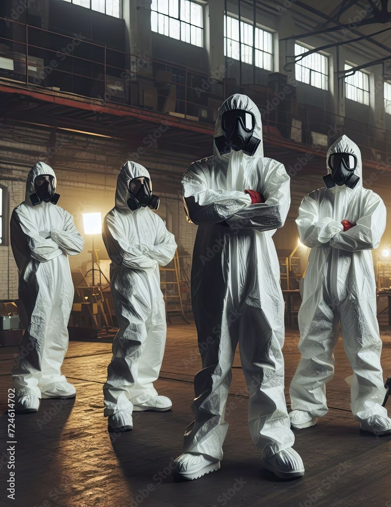 Industrial men scientists wearing white Hazmat Suit Sheild mask Bio ...