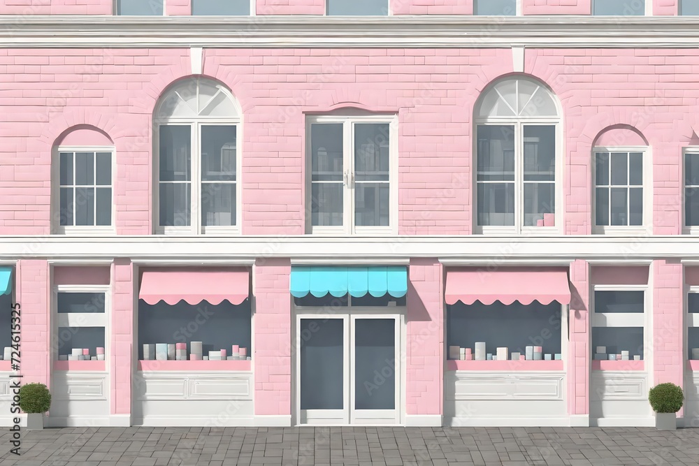 cute pink little chic boutique facade with awnings , storefront ...