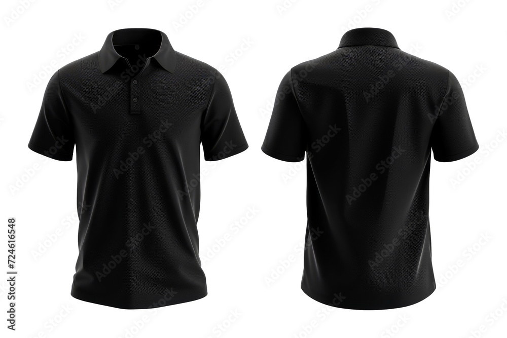 Men black polo shirt front and back view realistic mockup of male Stock ...