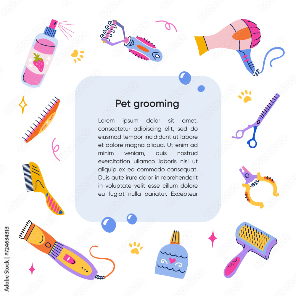 Pet grooming social media template. Instagram square post design with ...