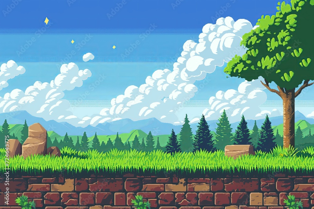 pixel art 16 bit style retro video game background Stock Illustration ...