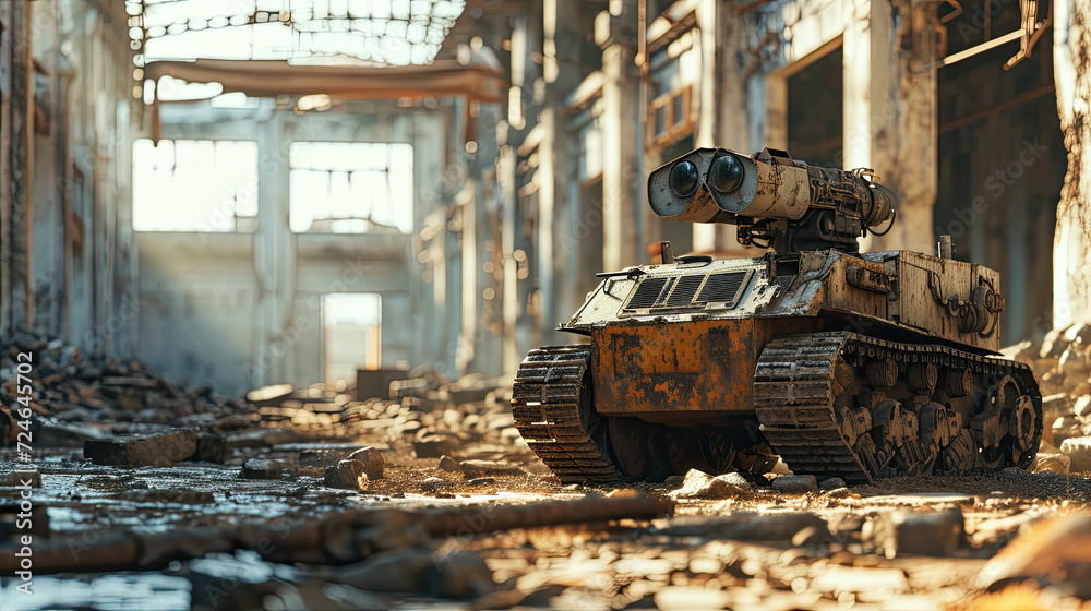 Unmanned remote-controlled search and rescue survivors robot amidst a ...