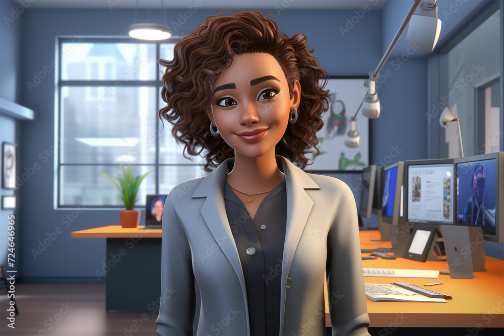 Energize your workspace with a vibrant cartoon woman, rendered in ...