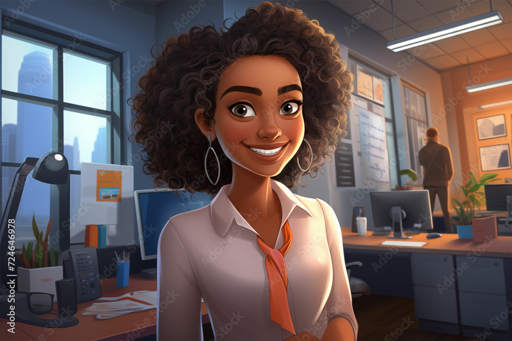 Energize your workspace with a vibrant cartoon woman, rendered in ...