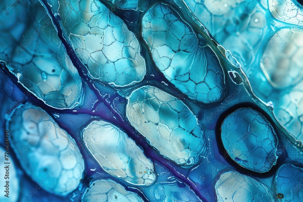 Blue stained onion epidermis visible under microscope at high ...