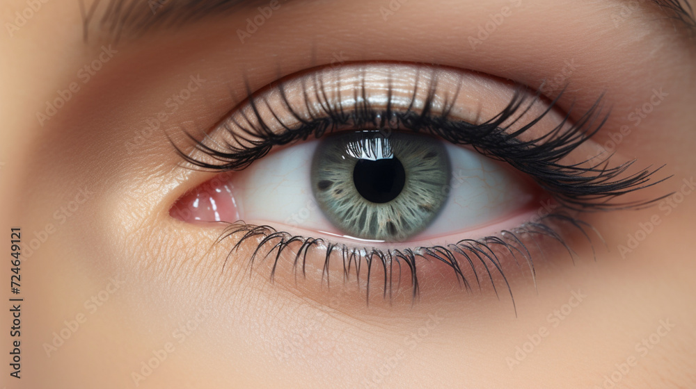 Eyelash Extension Procedure. Close-up of an eye with long and thick ...
