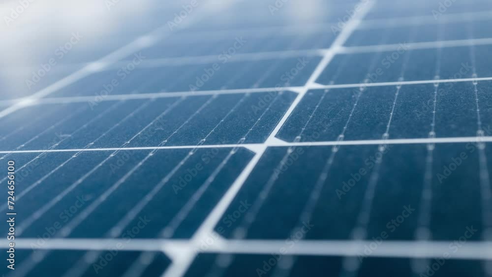 Close-up of modern photovoltaic solar battery. Rows of sustainable ...