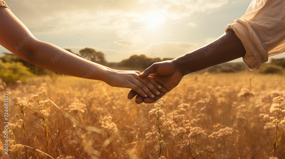 Embrace cultural unity in a field as two hands intertwine, inspired by ...