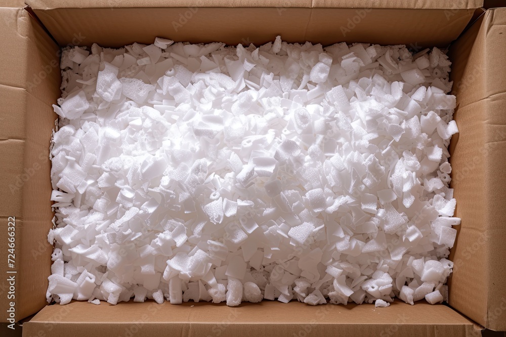 EPS foam derived from styrene monomer in a cardboard box Stock Photo ...