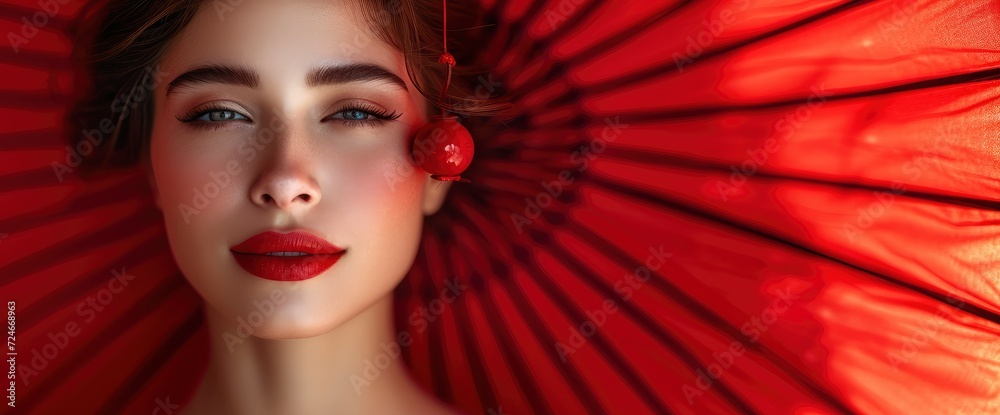 Beautiful Young Woman Fan On Red, Banner , HD Background Images Stock ...