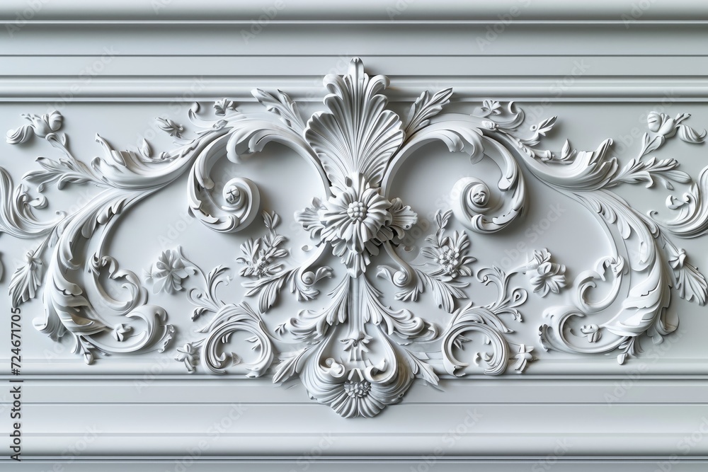 Luxurious white wall design with rococo stucco mouldings Stock Photo ...