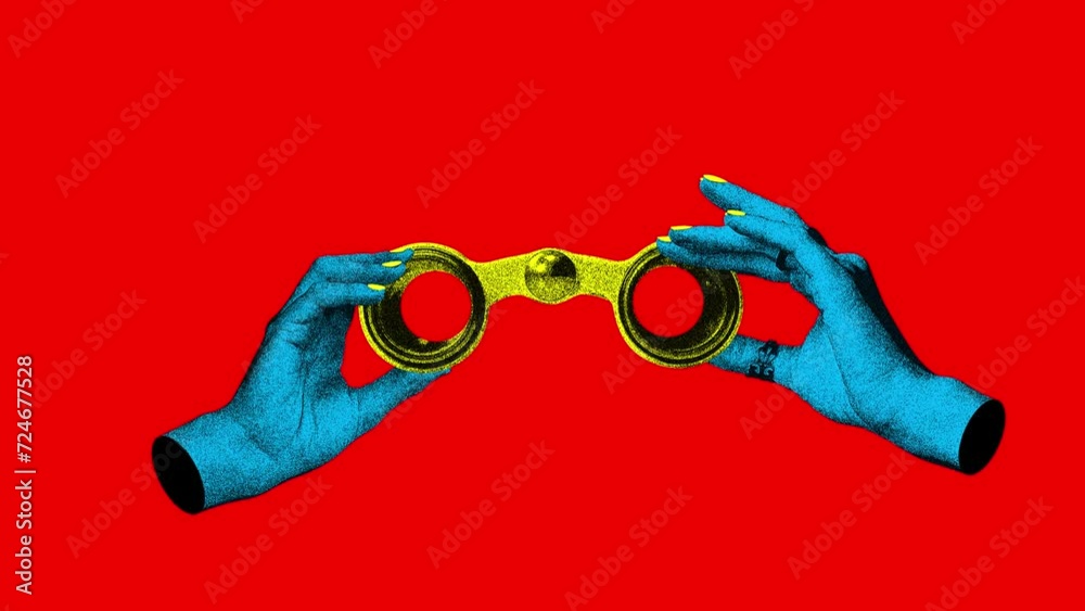 Vidéo Stock Female hands holding binocular, opera glass against red ...