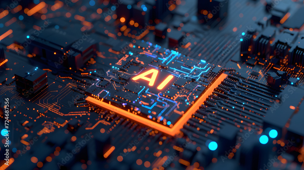 Artificial intelligence micro chip on black circuit board. Circuit ...