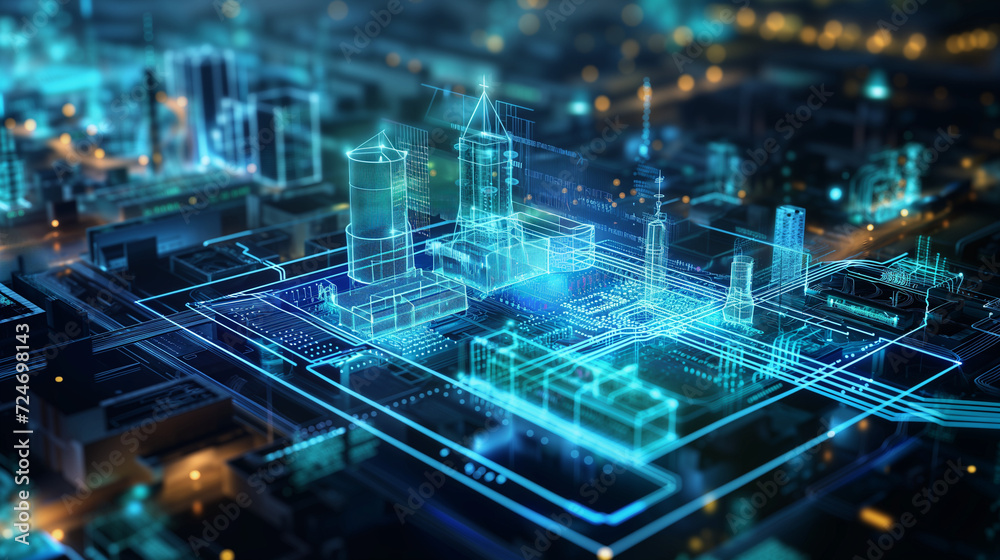 Futuristic Industrial Plant Design with Holographic Projection - Modern ...