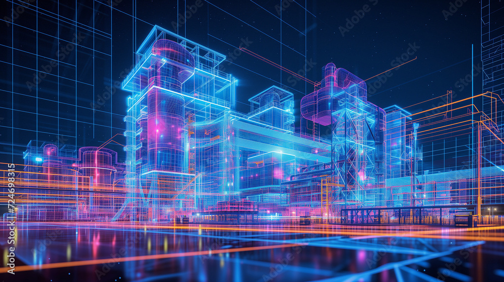 Futuristic Industrial Plant Design with Holographic Projection - Modern ...