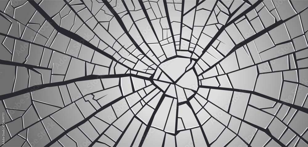 Vector cracked gray glass into small pieces. Dark cracks. Broken screen ...