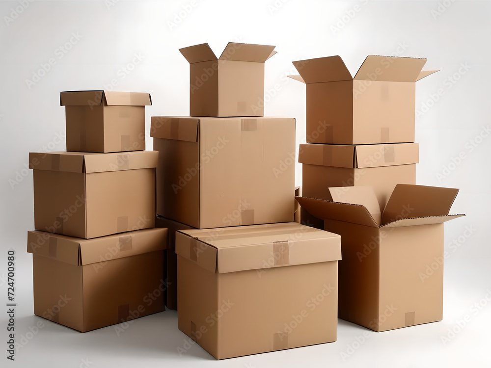 Stack of empty paper boxes for product packaging and delivery Stock ...