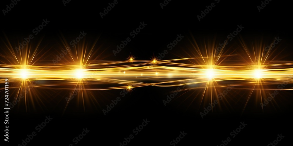 Gold line light glow with sparkle and flare shine. Horizontal golden ...