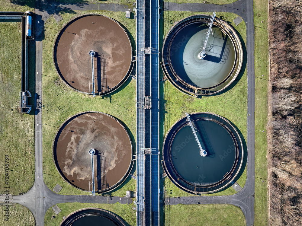 Vertical view of the municipal wastewater treatment plant. Servicing ...