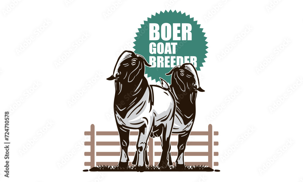 GREAT BOER GOAT LOGO, silhouette of big and strong ram at breeding farm ...