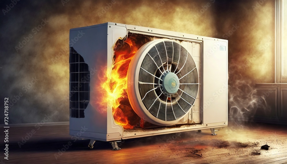 short circuit in the air conditioning device broken damaged burning ...