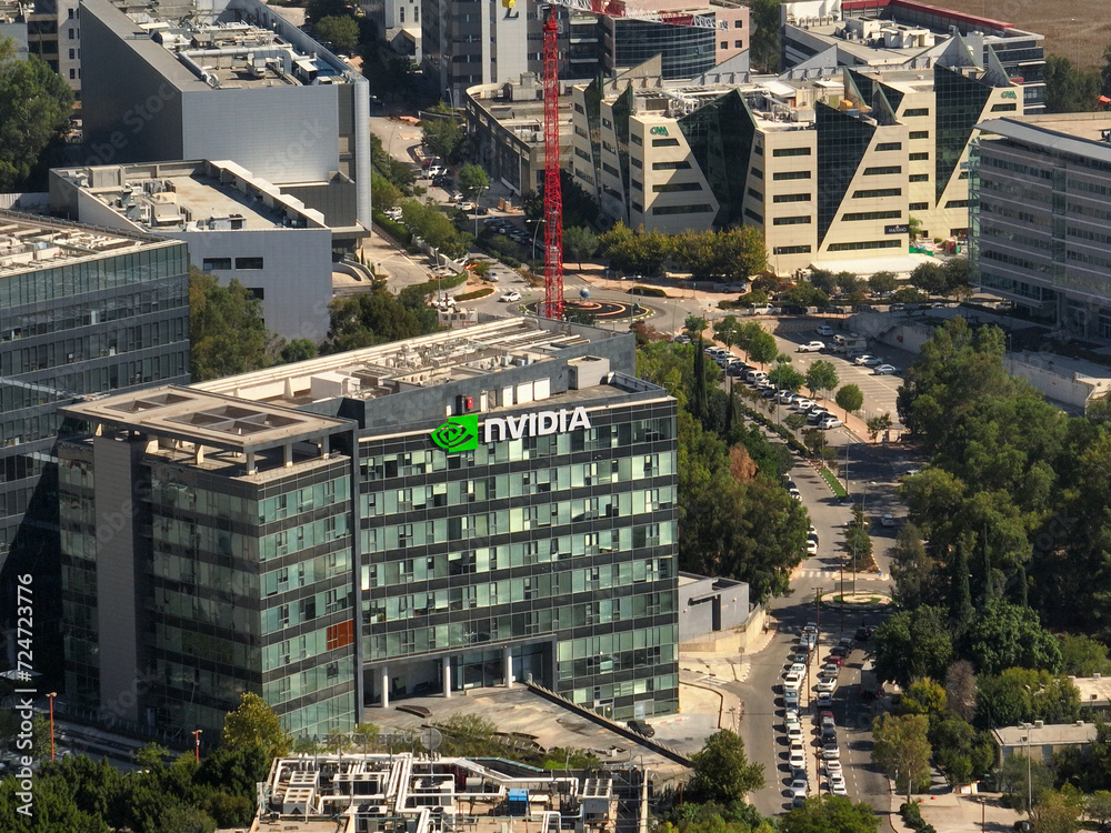Nvidia campus building and logo in Yokneam, Aerial view Stock Photo ...