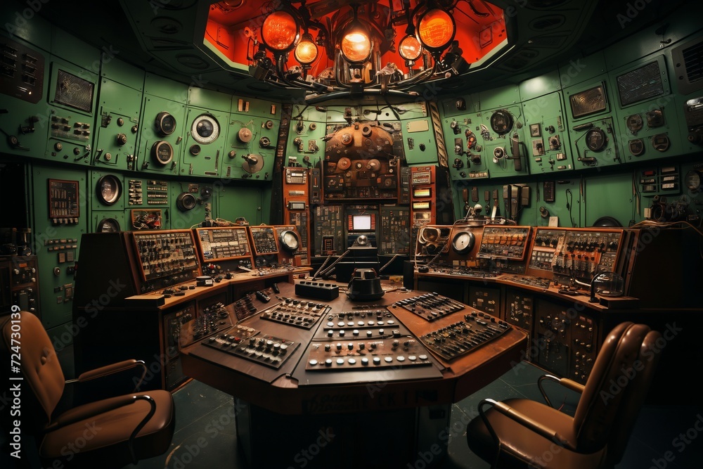 command post of a retro analog control center for an industrial ...