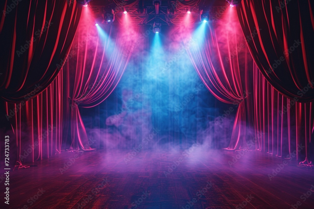 Dramatic Red Curtain Spectacle: Step onto a dramatic theater stage ...