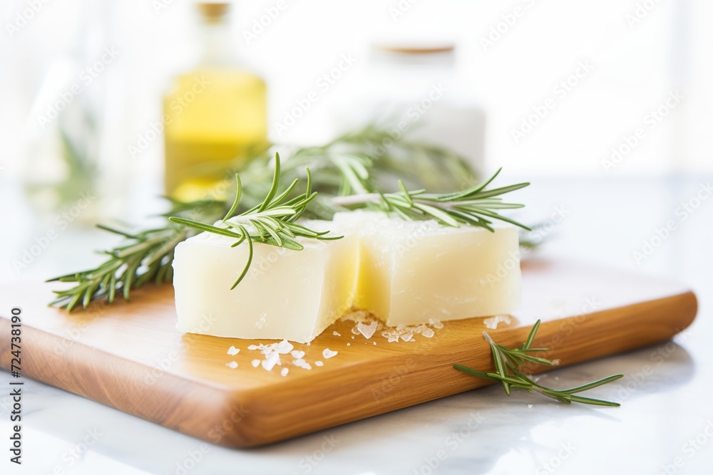 textured soap suds from organic rosemary-infused detergent on a shiny ...