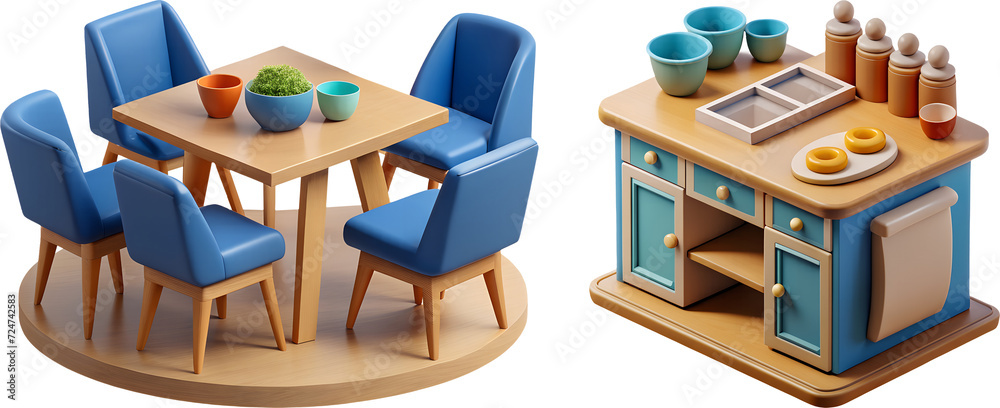Cartoon Kitchen Table and Stove Set Illustration. A cartoon ...