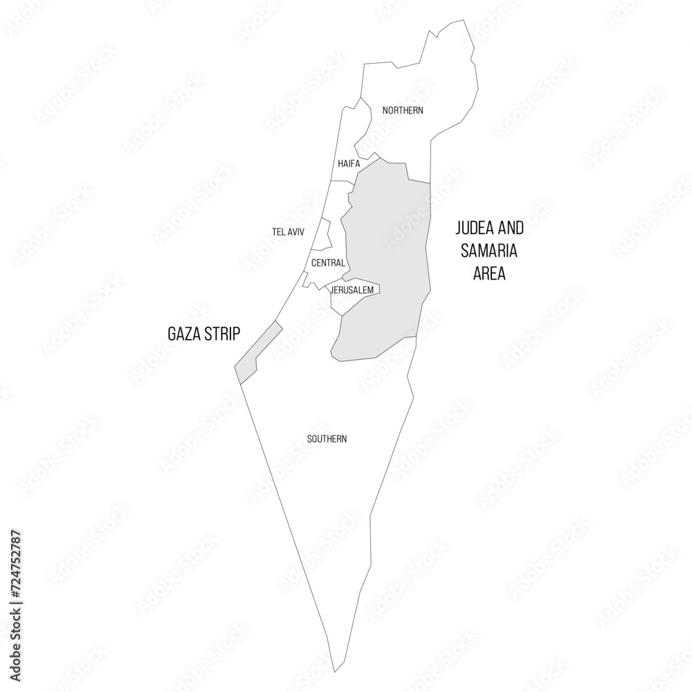 Israel political map of administrative divisions - districts, Gaza ...