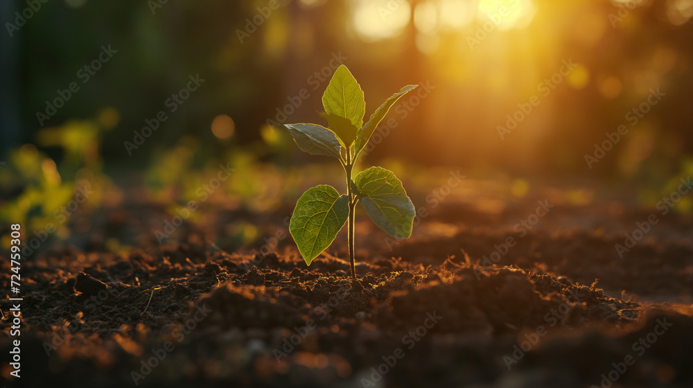 White sprout of a young plant growing in the soil, symbolizing life and ...