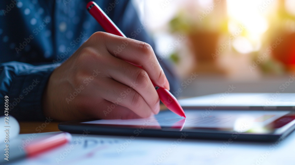 A student using a digital pen on a graphics tablet to solve math ...
