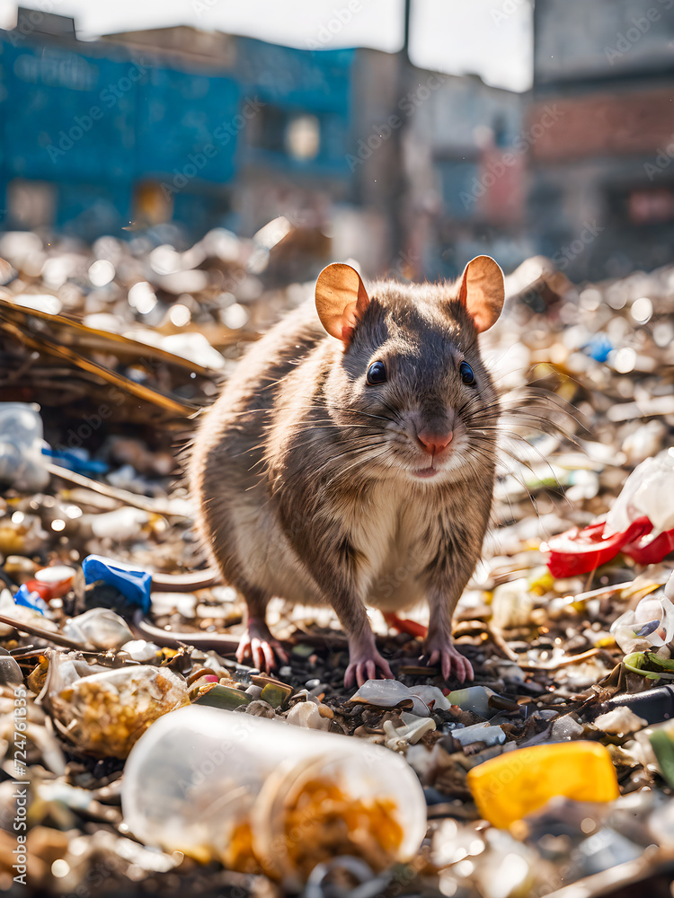 rat on a garbage dump. concept of environmental pollution of the planet ...